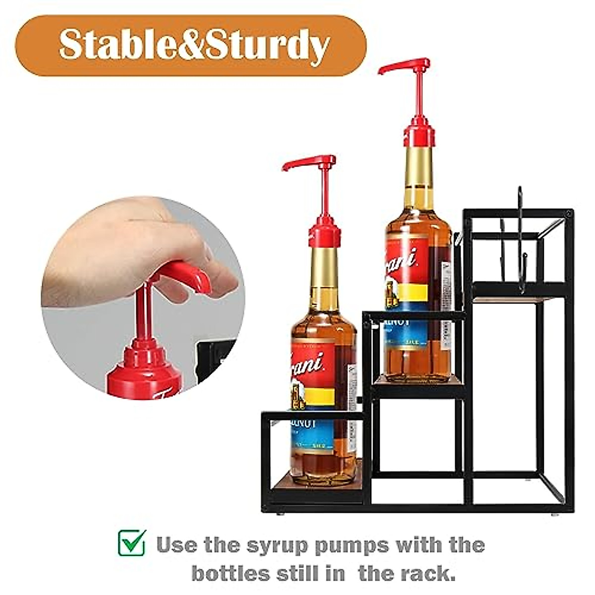 EAOAK Coffee Syrup Rack Organizer Syrup Bottle Holder Stand for Coffee Bar 3-Tier 12 Bottles Storage Shelves for Syrup, Wine, Dressing for Kitchen Coffee Station