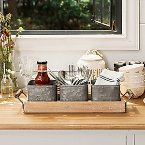 NIKKY HOME Farmhouse 3 Compartment Galvanized Flatware Cutlery Caddy Kitchen Countertop Silverware Holder for Spoons, Knives, Forks - Silver