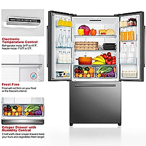 Galanz GLR18FS5S16 French Door Refrigerator with Installed Ice Maker and Bottom Freezer Adjustable Electrical Thermostat Control, Frost Free, Energy Star Certified, Stainless Steel, 18 Cu Ft