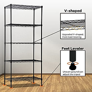 NChanmar 5-Tier Wire Shelving Unit Storage Shelves Metal Shelves 61"x24"x14" Metal Shelving Unit Heavy Duty Wire Rack Shelving NSF for Home Kitchen Bathroom Garage(Black)