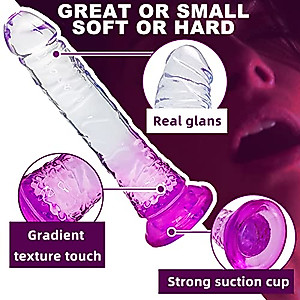 Realistic Dildo Clear Silicone 8.66" Purple Dildo with Strong Suction Cup for Women Hand Free Play Flexible Soft Penis Dong, Adult Sex G-spot Dildos Toys for Vaginal and Anal Stimulation