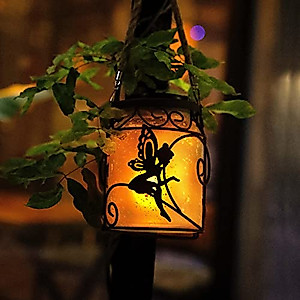 Ostritec Solar Lantern Outdoor, Flickering Flame Hanging Lantern, Waterproof Solar Fairy Lantern , Heavy Duty Retro Metal Frosted Glass Decor for Yard, Patio, Garden, Path, RV, Halloween Gift