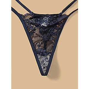 SOLY HUX Women's Sexy 3 Piece G-String Lace Thongs V Cheeky Underwear Panties Black Red Navy Blue M