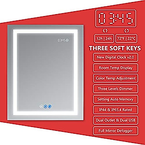 DECADOM LED Mirror Medicine Cabinet Recessed or Surface, Defogger, Dimmer, Clock, Room Temp Display, Makeup Mirror 3X, Outlets & USBs (RUBiNi 24x32/R)