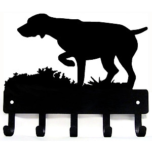 The Metal Peddler GSP on Point Key Holder Dog Leash Hanger for Wall - Large 9 inch Wide with 5 Hooks - Made in USA. German Shorthaired Pointer