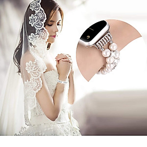 fastgo Compatible with Apple Watch Band Pearl Series 9 8 41mm, Women Fancy Handpicked Beaded Elastic Bracelet, Jewelry Stretch Pearl Strap for Iwatch SE Series 8/7/6/5/4/3/2/1(Pure White, 38/40/41mm)