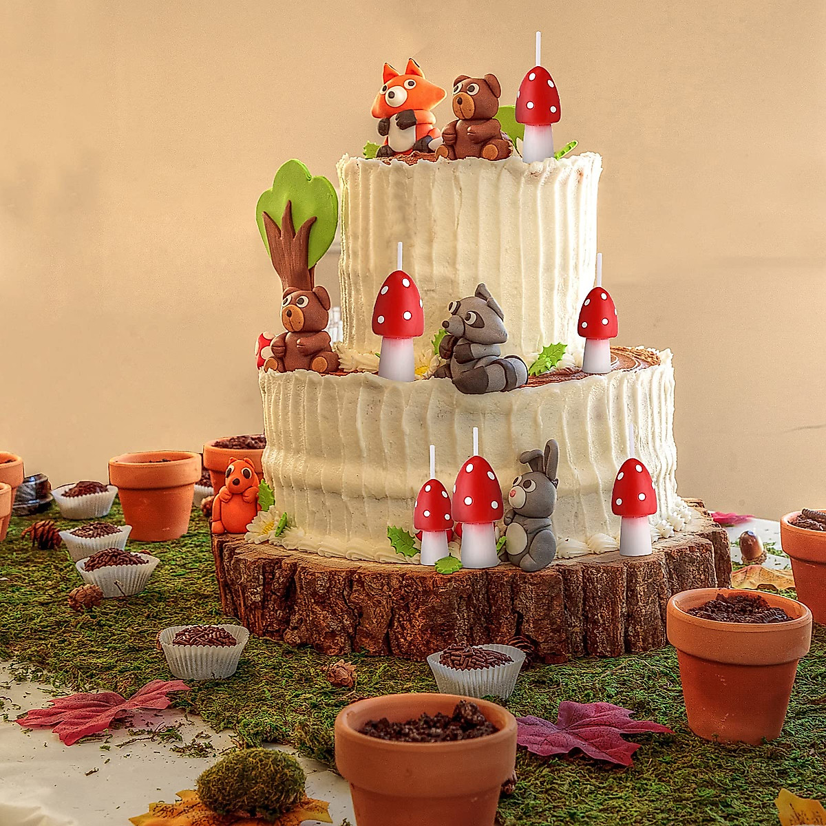 Tondiamo 9 Pcs Birthday Candles Forest Mushroom Candles Mushroom Cake Decorations Mushroom Cake Topper Woodland Cupcake Topper