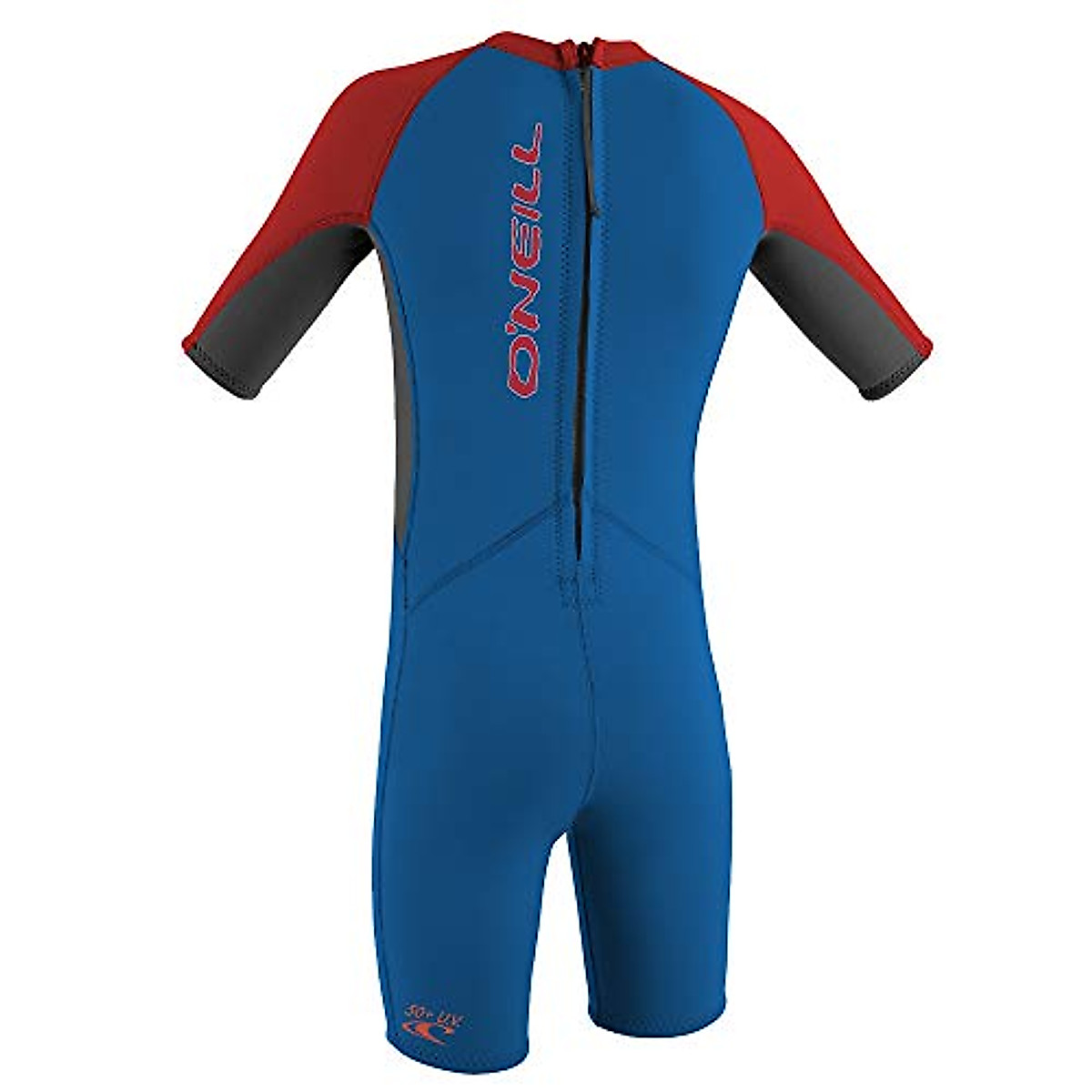 O'Neill Toddler Reactor-2 2mm Back Zip Short Sleeve Spring Wetsuit, Ocean/Graphite/Red, 4