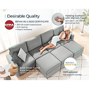 LINSY Home Modular Sectional Sofa, Convertible U Shaped Sofa Couch with Storage, Memory Foam, Modular Sectionals with Ottomans, 7 Seat Oversized Sofa Couch with Chaise for Living Room, Grey