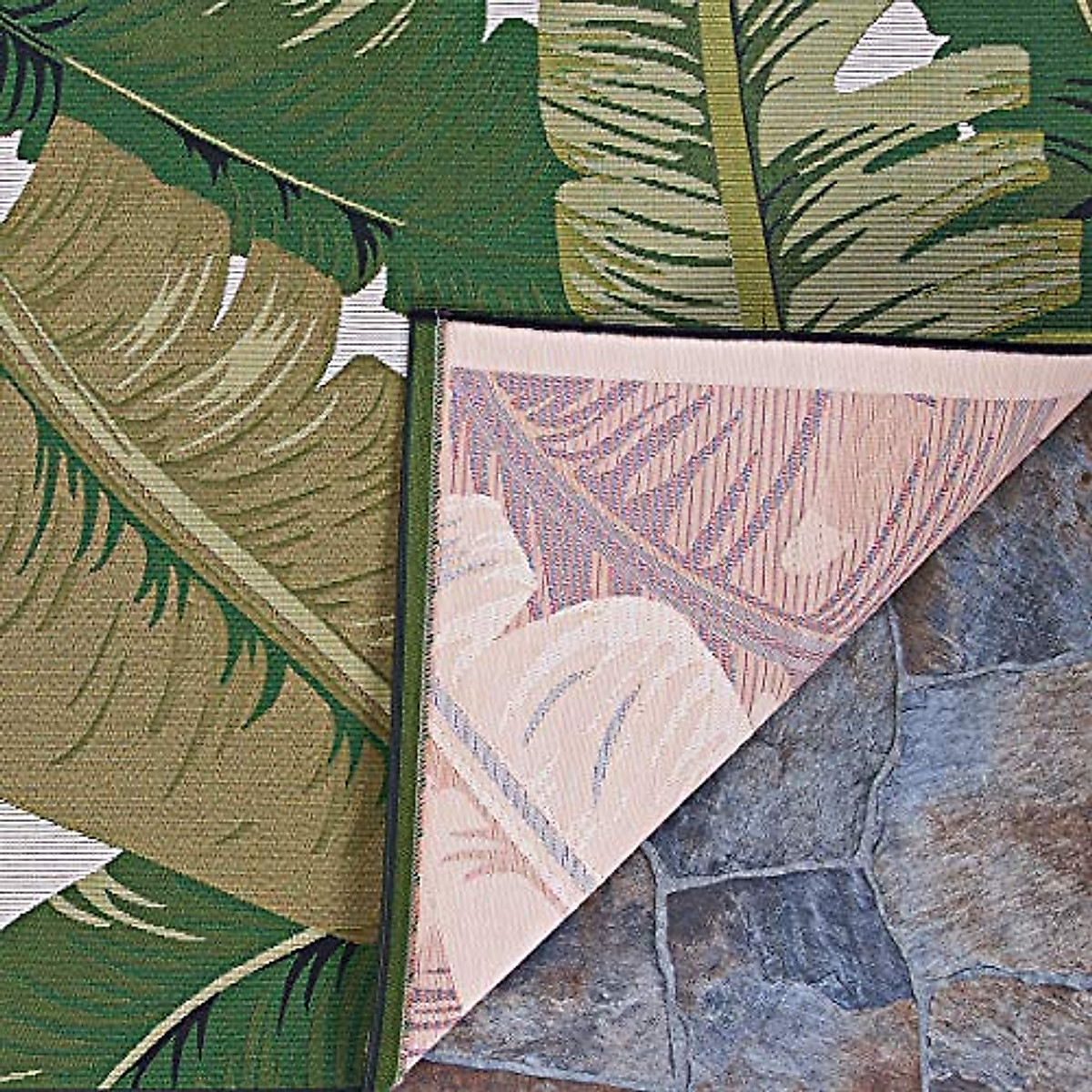 Couristan Dolce Palm Lily Indoor/Outdoor Area Rug, 5'3" x 7'6", Hunter Green-Ivory