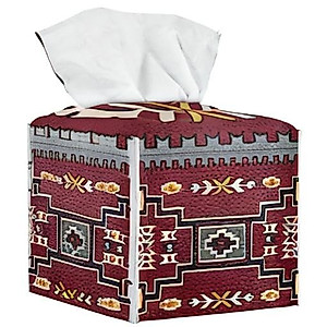 Gearider PU Leather Tissue Box Holder, Brown Aztec Tribal Modern Square Tissue Box Cover Decorative Paper Facial Case Dispenser for Bathroom, Office, Car, Home Decor