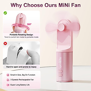 Portable Handheld Mini Fan, 4 in 1 Rechargeable Usb Fan, Small Hand Fan,Personal Desk Fan with Power Bank, Hand Warmer,Flashlight for Travel Camping