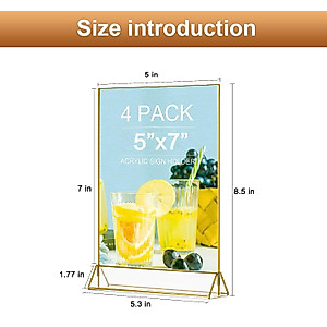 VORIOB Acrylic Sign Holder 5X7 Gold Frames,Clear Sign Holder,Table Sign Holder for Wedding Table Numbers Art Display 4Pack