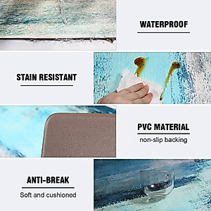 TOMWISH Kitchen Mat Anti-Fatigue Kitchen Rug Non Skid Kitchen Floor Mats 23.5"X70" Memory Foam Cushioned Rugs Comfort Standing Mat Waterproof Kitchen Runner Mats Turquoise and Teal