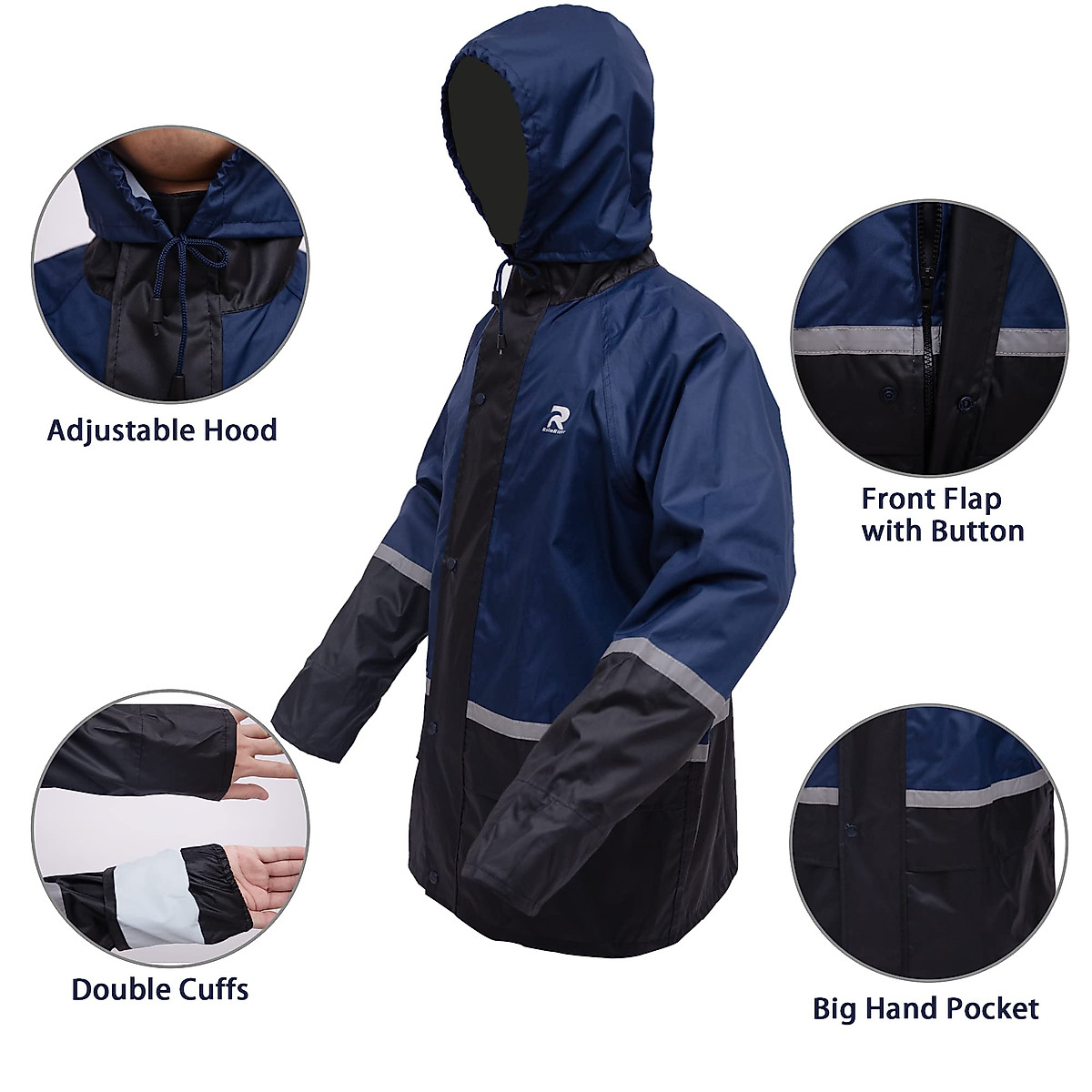 RainRider Rain Suits for Men Women Waterproof Hi-Vis Rain Gear Durable Oxford Rain Jacket Coat with Pants(Navy,M)