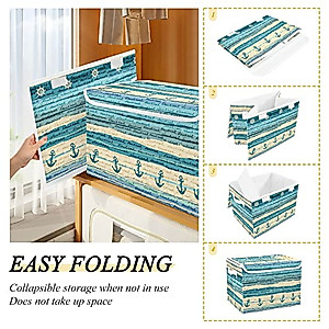 DOMIKING Nautical Large Storage Bin with Lid Collapsible Shelf Baskets Box with Handles Storage Cube for Clothes Toy Gift Storage