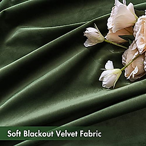 MIULEE Olive Green Velvet Curtains Thermal Insulated Blackout Curtain Set of 2 and Pack of 2 Velvet Soft Solid Decorative Square Throw Pillow Covers 18 x 18 Inch Moss Green