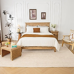 Shatex 5x8Ft Handrafted Jute Rugs,Chunky Textured Indoor/Outdoor Rugs,Solid Rustic Farmhouse Style, for Bedroom Living Room Dining Room, Off-White