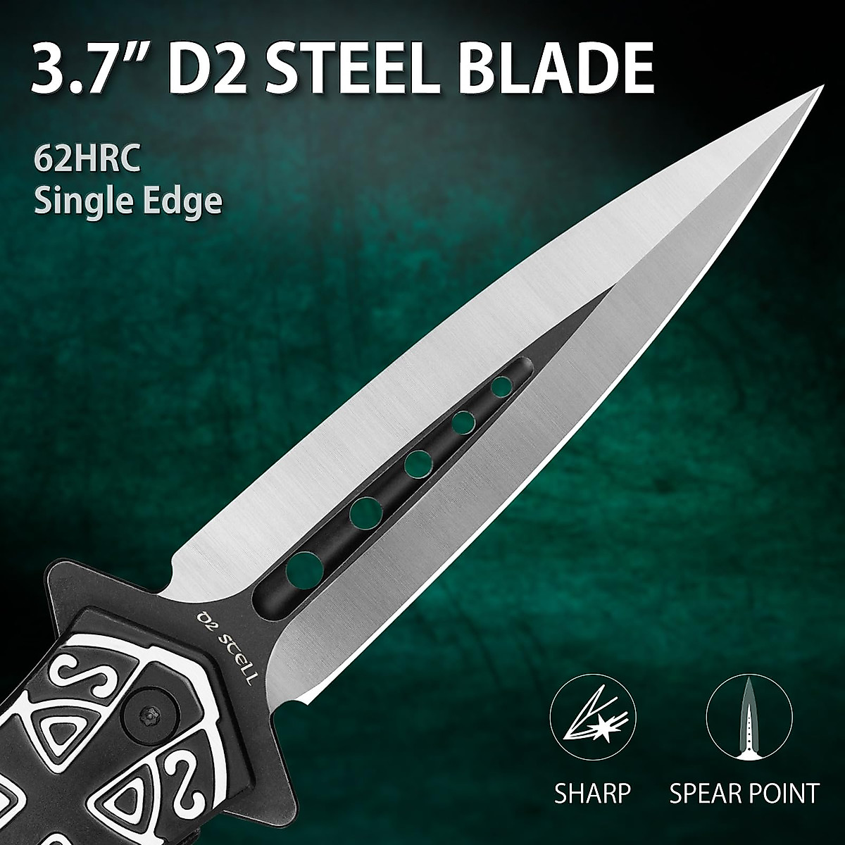 VALHALLA PASTOR 2 Pocket Knife, 3.7'' D2 Steel Cool knives, 3D Retro Embossed Folding Knife with Wooden Inlay, Pocket Knife For Men, Liner Lock, Gift for men women