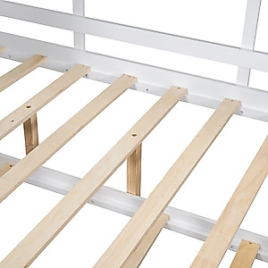 Full Size House Bed with Trundle for Kids,Full Kids Bed Frame with Storage Shelves,Wood House Bed Frame for Girls,Boys,Can be Decorated,White