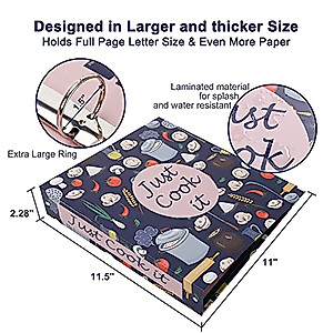 Recipe Binder Kit - 3 Ring Full Page Recipe Book Binder 8.5"x11" with 60 Page Protectors, 12 Dividers and Labels for Family Recipe Organizer, Grain Design