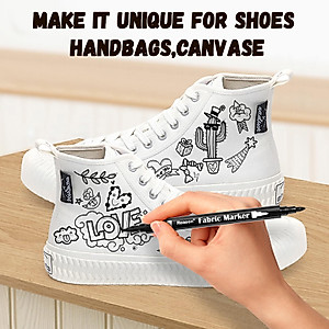 Reaeon Black Fabric Markers, Dual Tip Fabric Paint Markers, Permanent Fabric Pens for Clothes, T Shirts, Canvas, Bags (6pack)