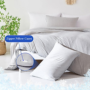 HCORA Cooling Duvet Cover Queen Size - Double Side Arc-Chill Q-Max>0.5 Cooling Fiber Duvet Cover Set 3PCS - Soft, Breathable, Cooling Comforter Cover with Zipper Closure & Corner Ties (Light Grey)