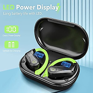 Wireless Earbuds Bluetooth Headphones,Vanzon IPX7 Waterproof Over Ear Earphones for 48Hrs Play Back Sport Earphones,with LED Charging Case&Earhooks Built-in Mic Headset Workout, Green