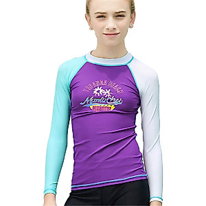 Juniors & Teens Girls Rash Guard UPF 50+ UV Sun Surfing Long Sleeve Athletic Tops Swimwear Swim Shirt Purple