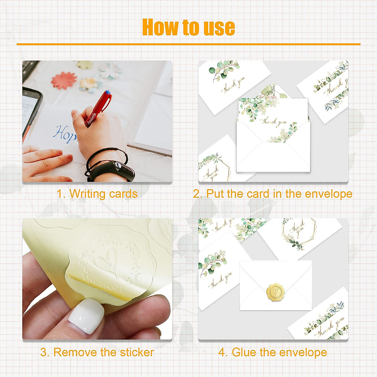 WLIEYEE 48 Pack Thank You Cards with Envelopes and Stickers, 6x4 Inch Watercolor Greenery Gold Foil Design Thank You Blank Notes for Engagement, Bridal Shower, Business, Funeral Wedding, Baby Shower, Graduation (Greenery-gold)