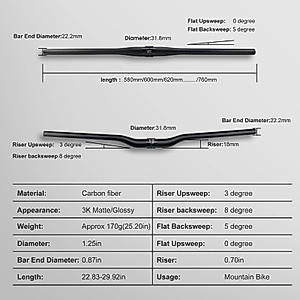 MTB Handlebars RXL SL Carbon Handlebars Mountain Bike Handlebars MTB Riser Handlebars 31.8 MTB Carbon Fiber Bike Handlebars Mountain Bicycle for Cycling Male 760mm