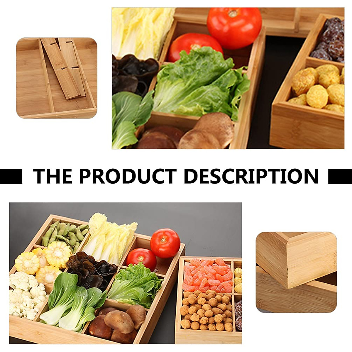 DOITOOL Wooden Dried Fruit Box Jiugongge Multifunction Snack Storage Container Sectional Tray Serving Dish Platter for Wedding Birthday Halloween Party Supplies