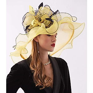 ORIDOOR Women Organza Fascinator Church Kentucky Derby Hat Floral Tea Party Wedding Hat, 003d Yellow, One Size
