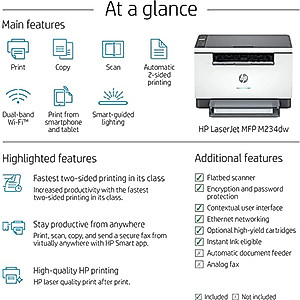 HP Laserjet MFP M234dw All-in-One Wireless Monochrome Laser Printer for Home Business Office - Print Scan Copy - 30 ppm, 600 x 600 dpi, 8.5" x 14" Legal, Auto Duplex Printing