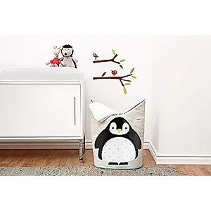 3 Sprouts Baby Laundry Basket for Nursery - Hamper with Handles/Lid, Large Storage Basket, Toy Bin, Room Decor - Kids Hamper, Baby Clothes Storage Organizer, Penguin