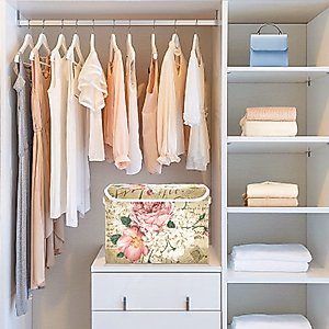 Shabby Chic Pink Rose Storage Bin with Lid Large Oxford Cloth Storage Boxes Foldable Home Cube Baskets Closet Organizers for Nursery Bedroom Office