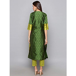 Indian Kurti for Womens With Pant | Art Silk Woven Partywear Kurta Kurtis Dress For Women Tops Tunic Green