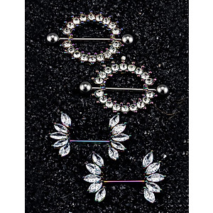 Cisyozi 14G Nipple Piercing Jewelry Nipple Rings for Women Purple Stainless Surgical Steel Nipple Shield Nipplerings Ring Barbell Bar Body Piercing Jewelry for Women 14mm