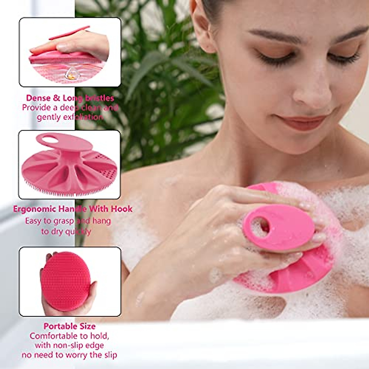 YEADMAL Silicone Body Scrubber Shower Cleansing Brush Pad Bath Exfoliating Soft Bristles SPA Massage Skin Care Tool,for Sensitive and All Kinds of Skin (Pink)