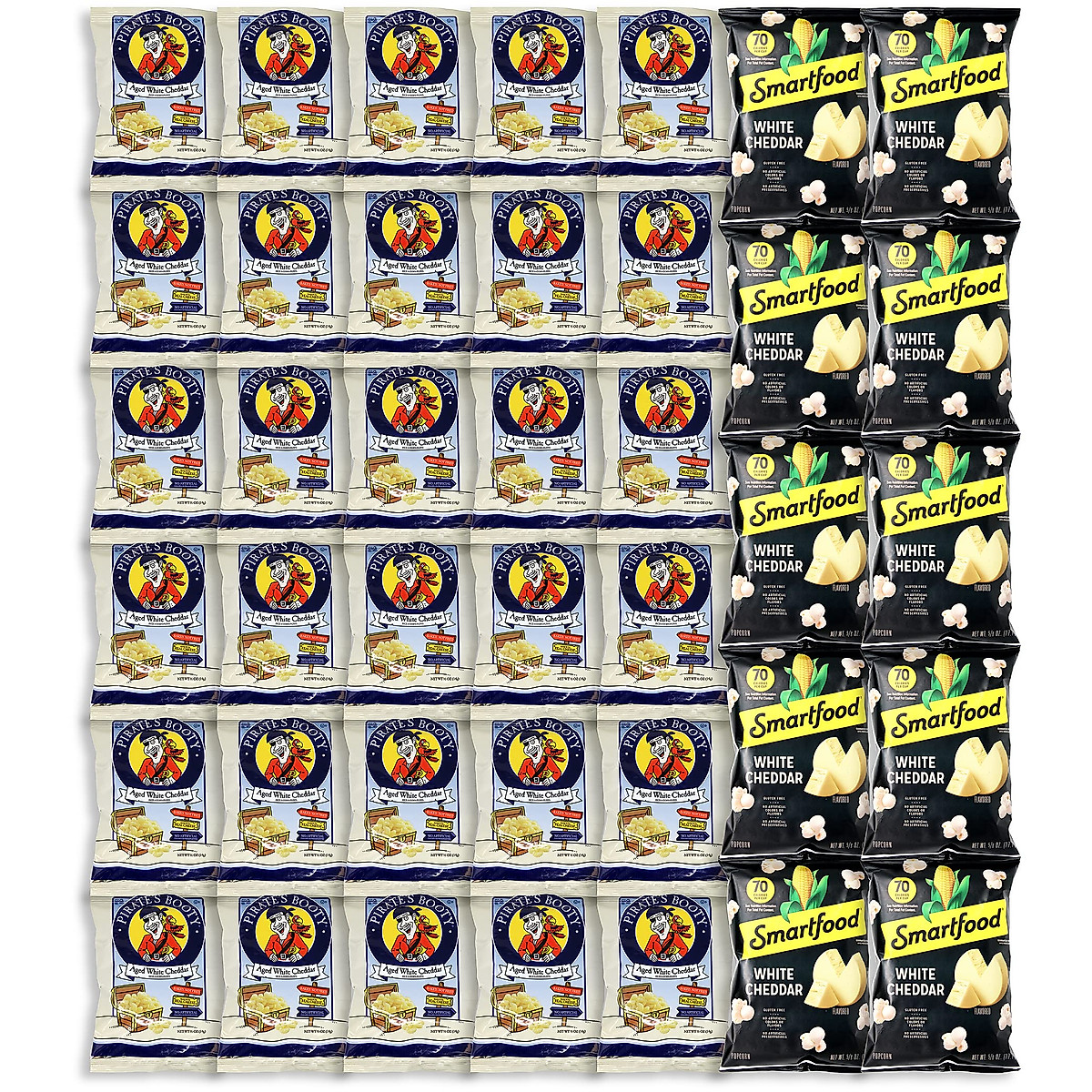 Niro Assortment | Popcorn Snack Pack | Individual Popcorn Snack Bags | Pirates Booty Aged White Cheddar and Smart Food White Cheddar Snack Pack | 40 Packs | Individual Packs