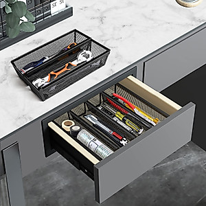 Sisfung Drawer Organizer, Silverware Drawer Organizer for Kitchen, Utensil Mesh Drawer Organizer with Interlocking Arm for Flatware, Knives, Pen, Cosmetic (9 * 3 * 2 inch, 6-Pack)