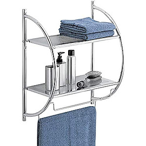 Bathroom Shelf with Towel Bar Shower Organizer Waterjoy Wall Mounted Chrome Towel Rack 2-Tier Toilet Bathroom Storage Rack, Rustproof
