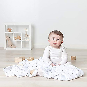 Ely's & Co. Cotton Muslin Swaddle Blanket 1-Pack — 100% Cotton Muslin Extra-Large Swaddle Blankets (47” x 47”) Printed (Grey Stars)