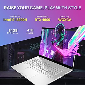 HP Envy 16” WQXGA Touchscreen Business Gaming Laptop, Core i9 13900H, NVIDIA GeForce RTX 4060, 64GB DDR5, 4TB SSD, Backlit KB, Quad Speakers, B&O Audio, 5MP Camera, Silver, Win 11, 32GB USB Card