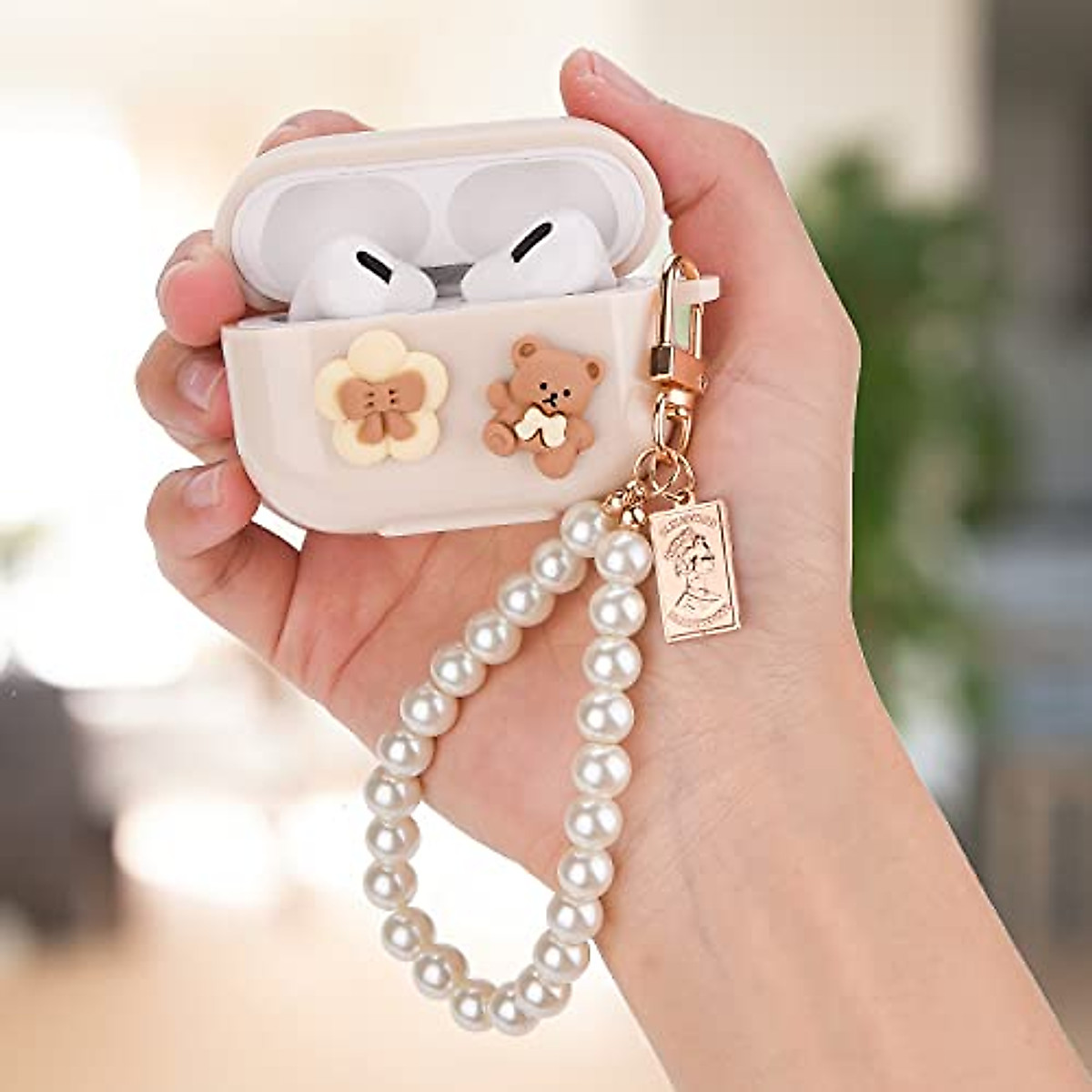 Cute Kawaii Airpod Pro 2nd Generation Case Cover 2022 Compatible with Aesthetic Airpods Pro 2 Case Bear for Girl and Women (Brown)