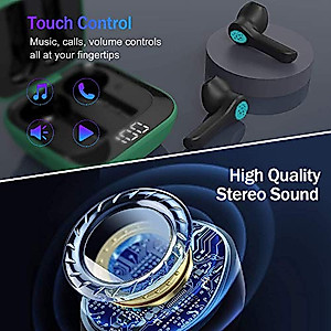 Smart-life TWS BT 5.0 Headphones with Charging Case, Touch Control Waterproof Sports Earphone with Mic Stereo Bluetooth Headset Type-C Charging 24H Playback for Home,Office (Green)