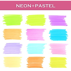 Writech Retractable Highlighters Assorted Colors: Chisel Tip Click Aesthetic Highlighter Marker Pens Pack Multi Colored Ink No Bleed Smear for Highlighting Journaling (12ct Neon+Pastel)