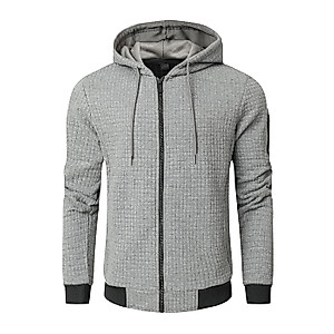 SAVKOOV Mens Lightweight Hoodie Full Zip Sweatshirt Casual Jacket Coat Gray