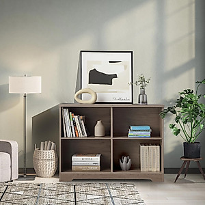 Modern 2 Tier Open Bookcase,Adjustable Shelves 4 Cube Bookshelf with Base, Bookshelves 39.37x 11.69x 28.74 inch Wide,Wood Short Bookshelves Standing Display for Living Room,Bedroom,Grey.