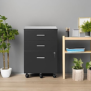 VEVOR File Cabinet, 3-Drawer Wood Filing Cabinet, Locking Office Cabinet for Letter/A4 Size, File Cabinet with 5 Wheels for Home Office, Black